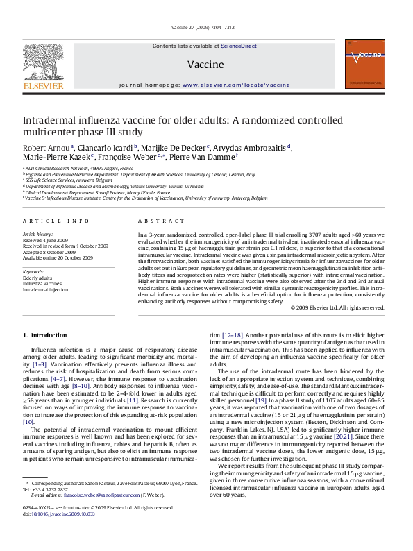 (PDF) Intradermal influenza vaccine for older adults: A randomized ...