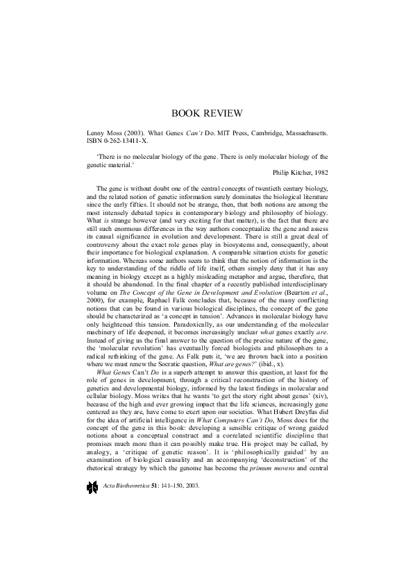 (PDF) Lenny Moss (2003). What Genes Can't do