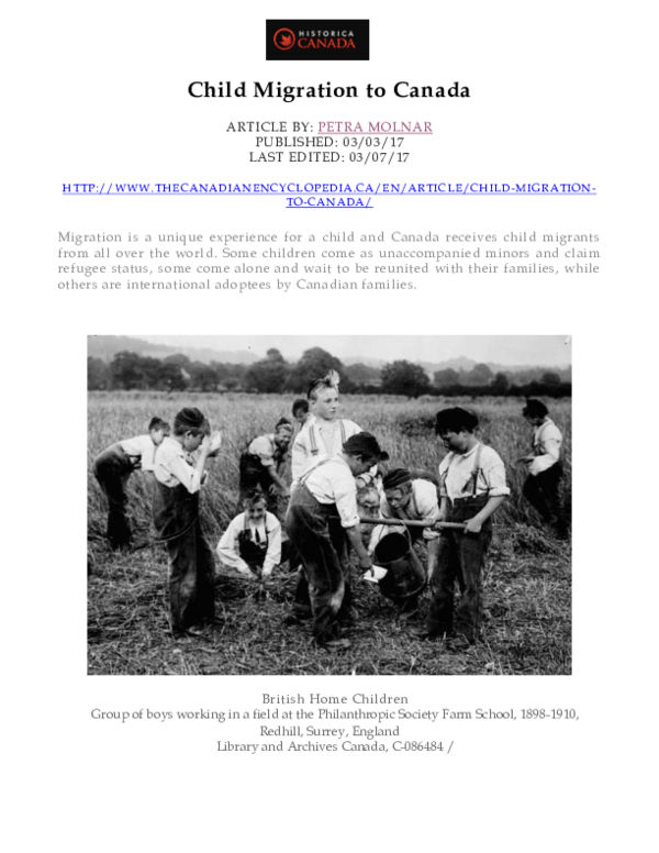 (PDF) (2017) Child Migration to Canada