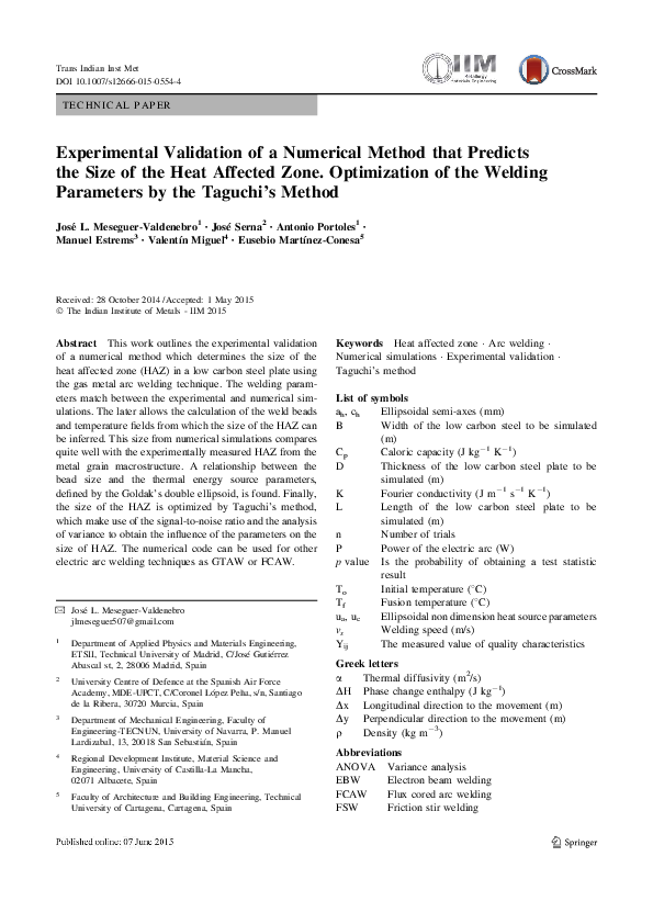 Pdf Experimental Validation Of A Numerical Method That Predicts The