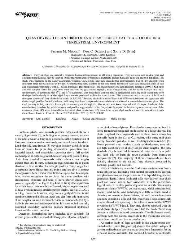 (PDF) Quantifying the anthropogenic fraction of fatty alcohols in a ...