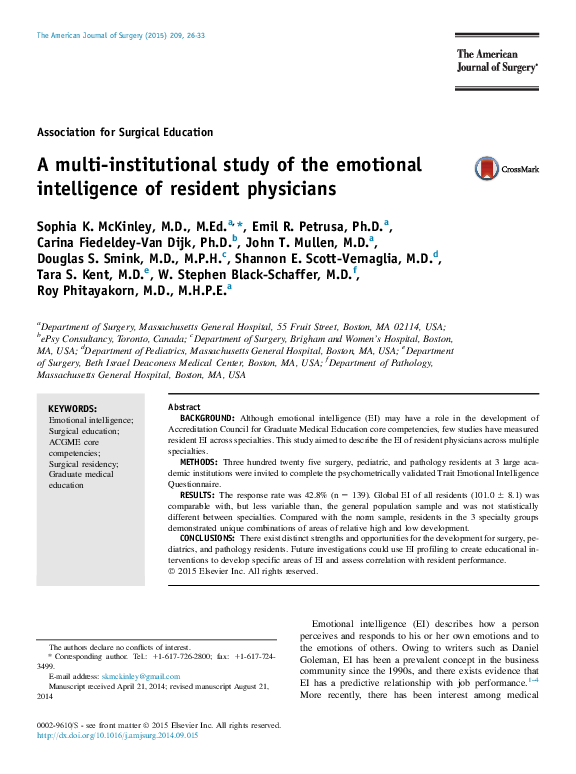 (PDF) A multi-institutional study of the emotional intelligence of ...
