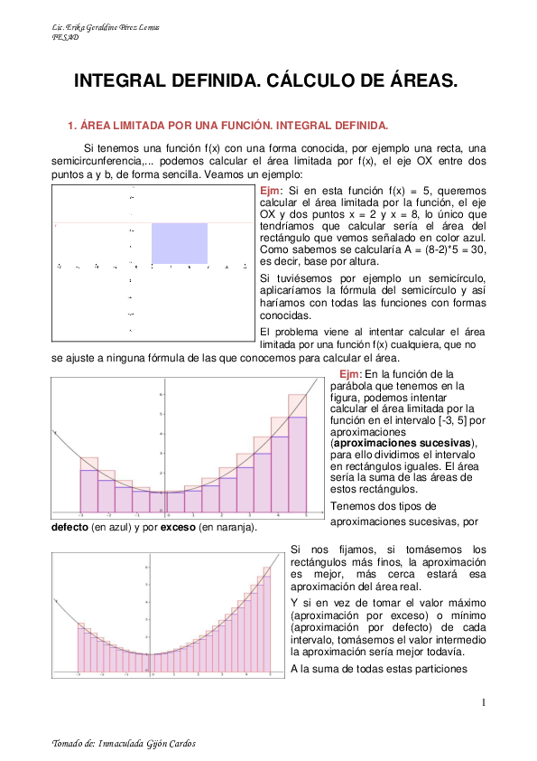 (PDF) INTEGRAL DEFINIDA. CÁLCULO DE ÁREAS