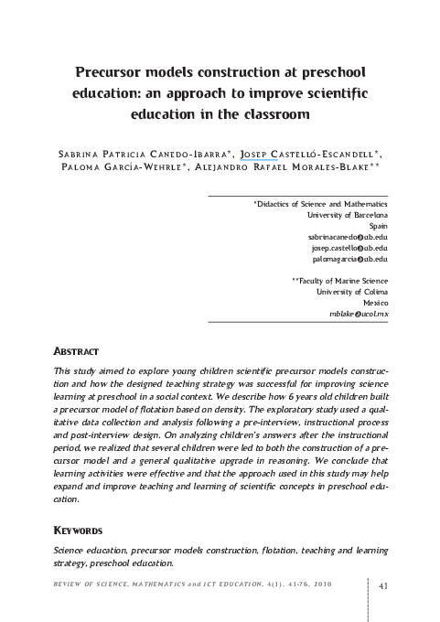 (PDF) Precursor models construction at preschool education: an approach ...