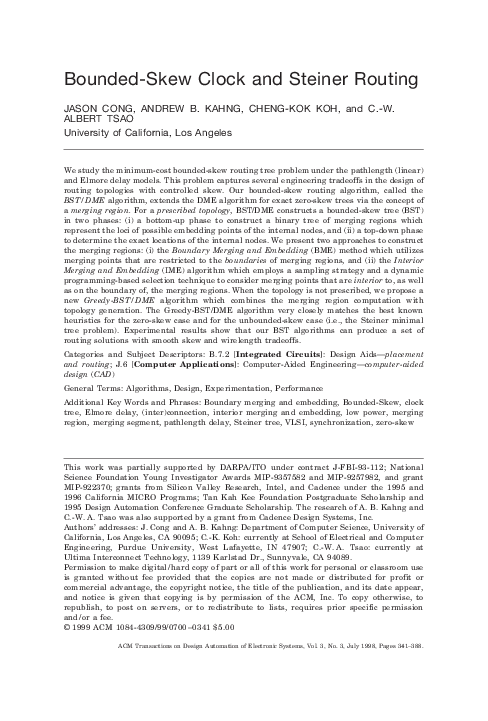(PDF) Bounded-skew clock and Steiner routing | Andrew Kahng - Academia.edu