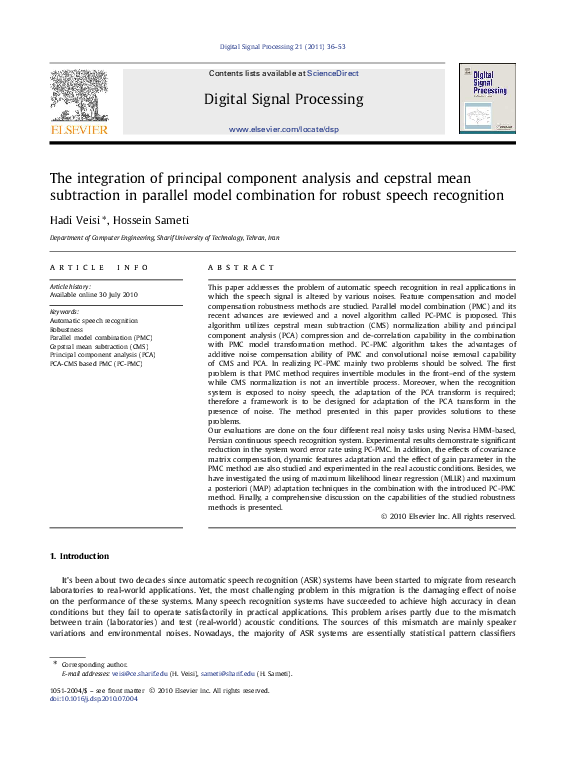 (PDF) The integration of principal component analysis and cepstral mean subtraction in parallel ...