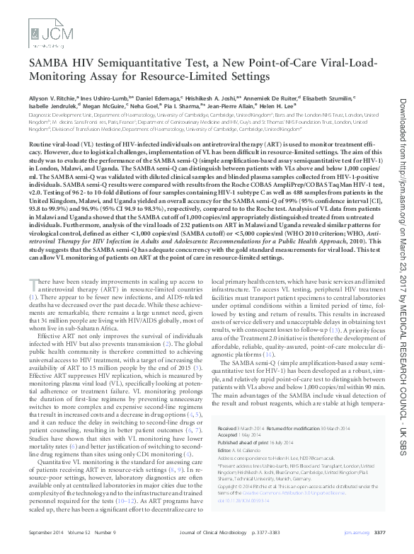 (PDF) SAMBA HIV Semiquantitative Test, a New Point-of-Care Viral-Load ...