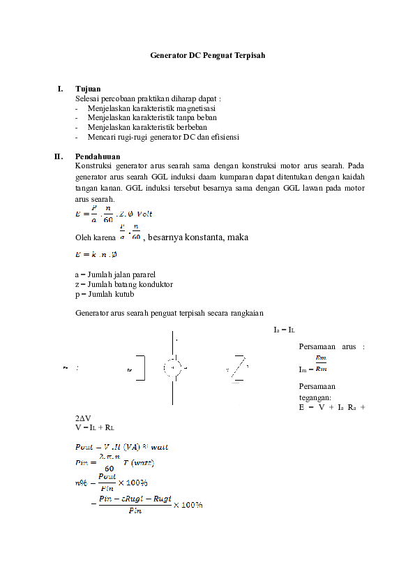 (DOC) Generator DC Penguat Terpisah