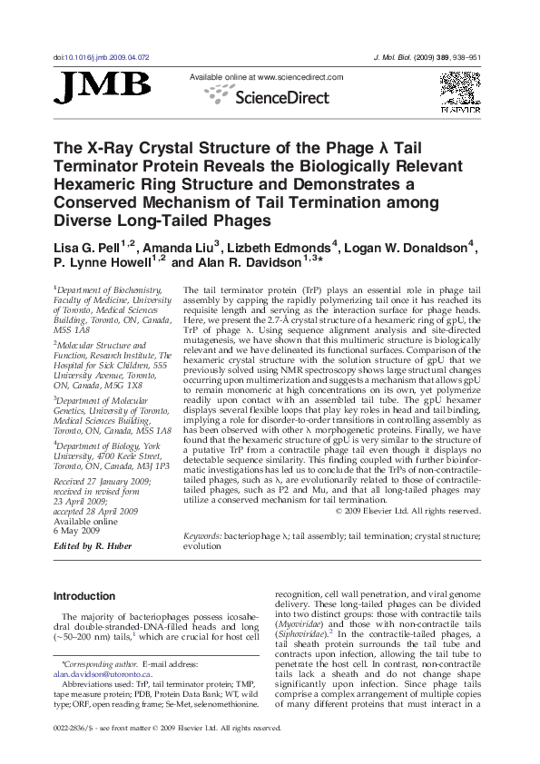 (PDF) The X-Ray Crystal Structure of the Phage λ Tail Terminator ...