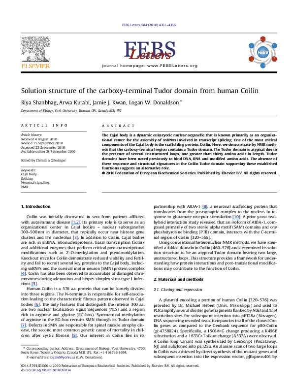(PDF) Solution structure of the carboxy-terminal Tudor domain from ...