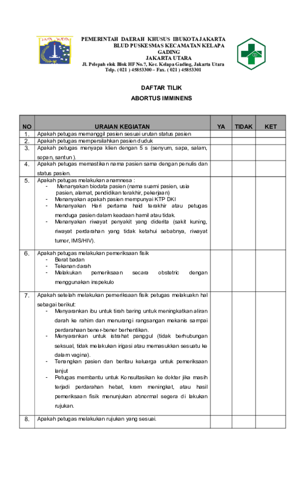 (DOC) Daftar tilik abortus imminens