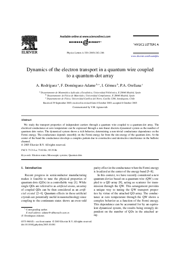 (PDF) Dynamics of the electron transport in a quantum wire coupled to a quantum-dot array