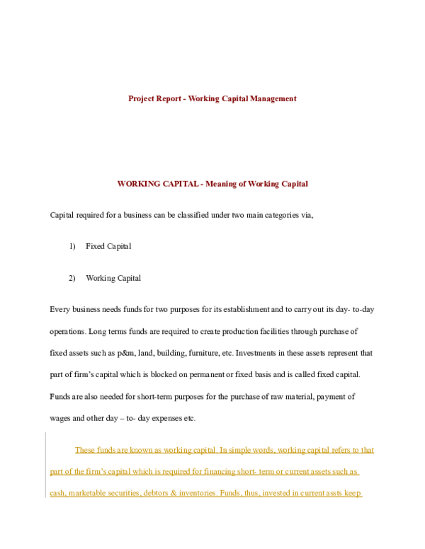 (DOC) Working capital Copy Project Report
