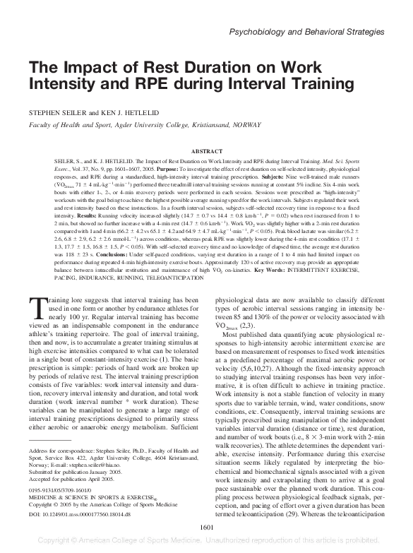 (PDF) The Impact of Rest Duration on Work Intensity and RPE during ...