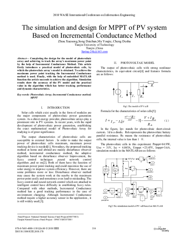 Pdf The Simulation And Design For Mppt Of Pv System Based On Incremental Conductance Method