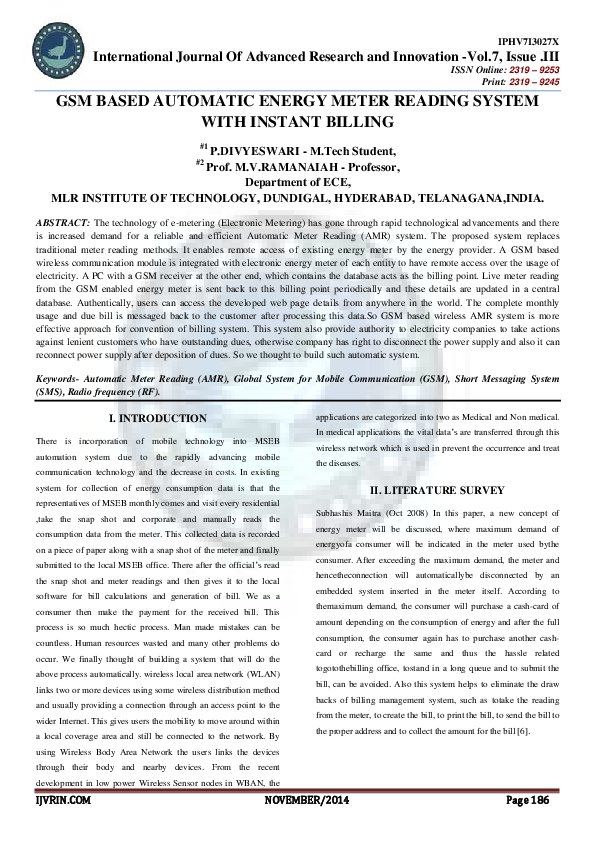 GSM BASED ENERGY METER READING WITH LOAD CONTROL USING ZIGBEE PROTOCOL | balaji G - Academia.edu