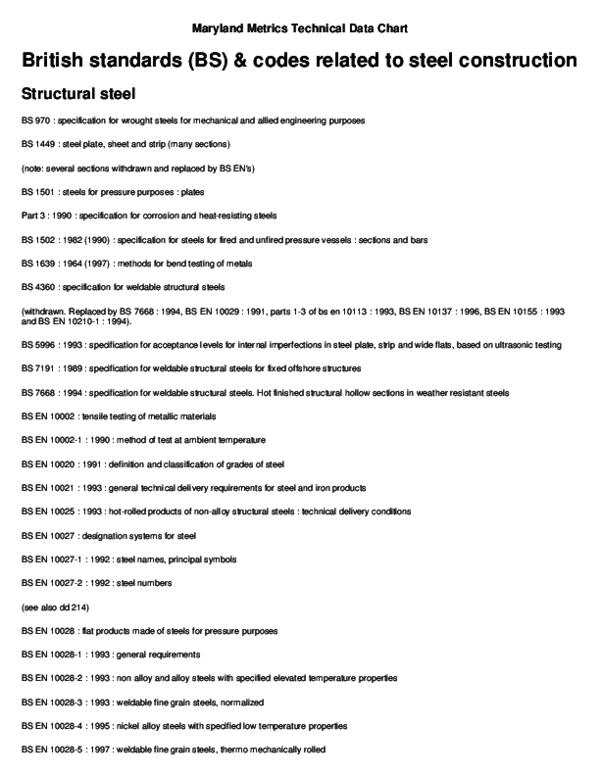 (PDF) Maryland Metrics Technical Data Chart British standards (BS) & codes related to steel ...