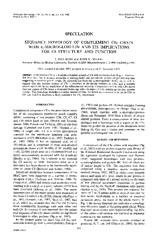 Pdf Sequence Homology Of Complement C8γ Chain With α1 Microglobulin And Its Implications For