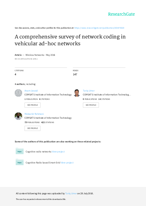 (PDF) A comprehensive survey of network coding in vehicular ad-hoc networks Cognitive radio ...