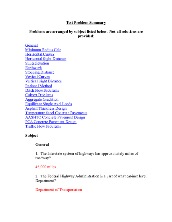 (DOC) Test Problem Summary