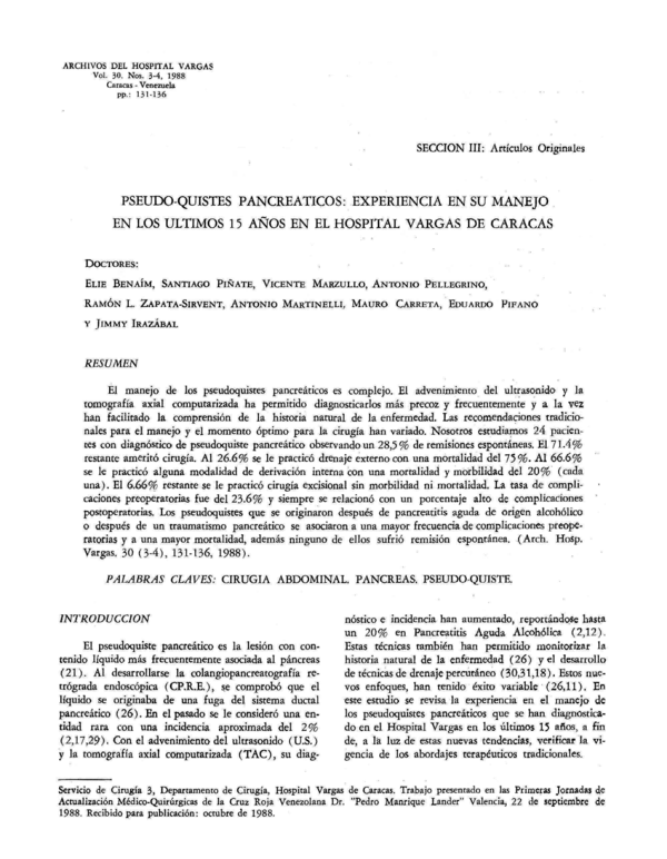 (PDF) Pseudoquistes pancreáticos: Experiencia en su manejo en los ...