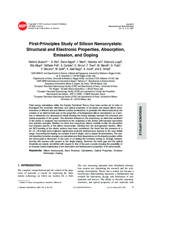 (PDF) First-Principles Study of Silicon Nanocrystals: Structural and ...