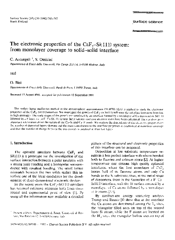 (PDF) The electronic properties of the CaF2 Si(111) system: from ...
