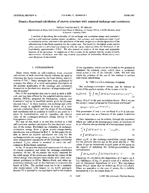 Pdf Density Functional Calculation Of Atomic Structure With Nonlocal
