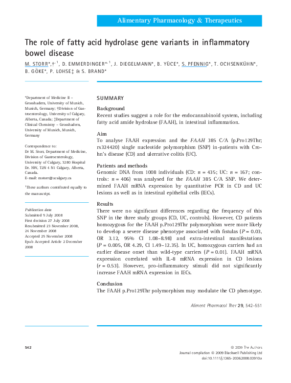 (PDF) The role of fatty acid hydrolase gene variants in inflammatory ...