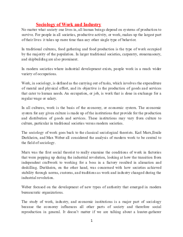 (DOC) Sociology of Work and Industry