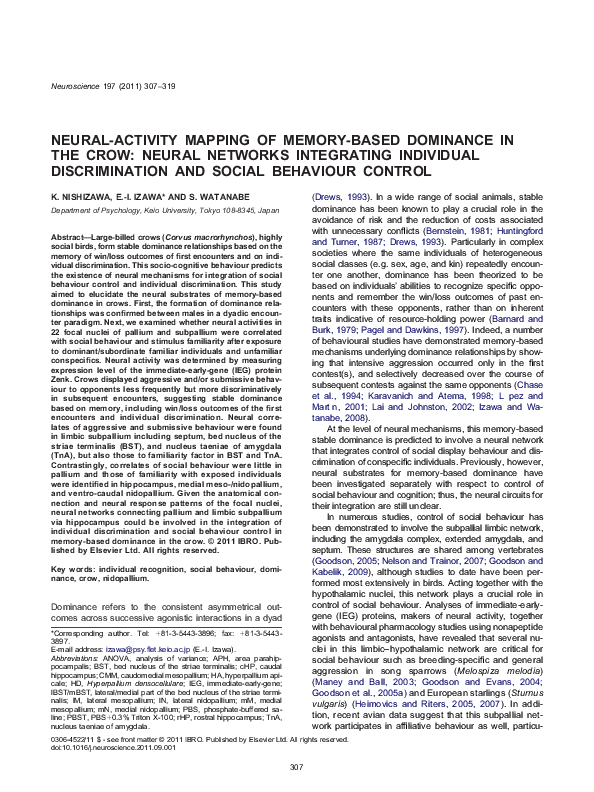 (PDF) Neural-activity mapping of memory-based dominance in the crow: neural networks integrating ...