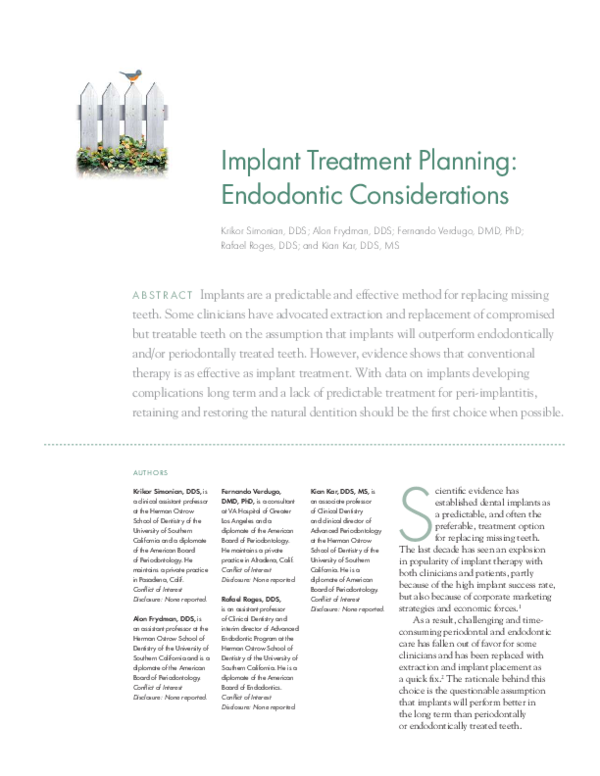 (PDF) Implant treatment planning: endodontic considerations