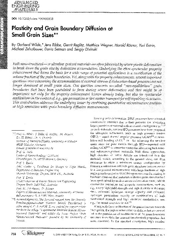 (PDF) Plasticity and Grain Boundary Diffusion at Small Grain Sizes