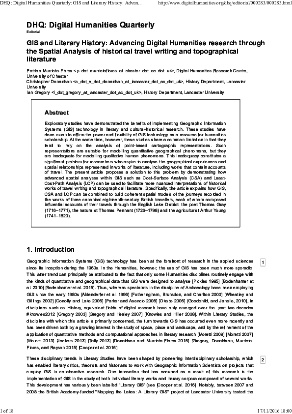 (PDF) GIS and Literary History: Advancing Digital Humanities research ...