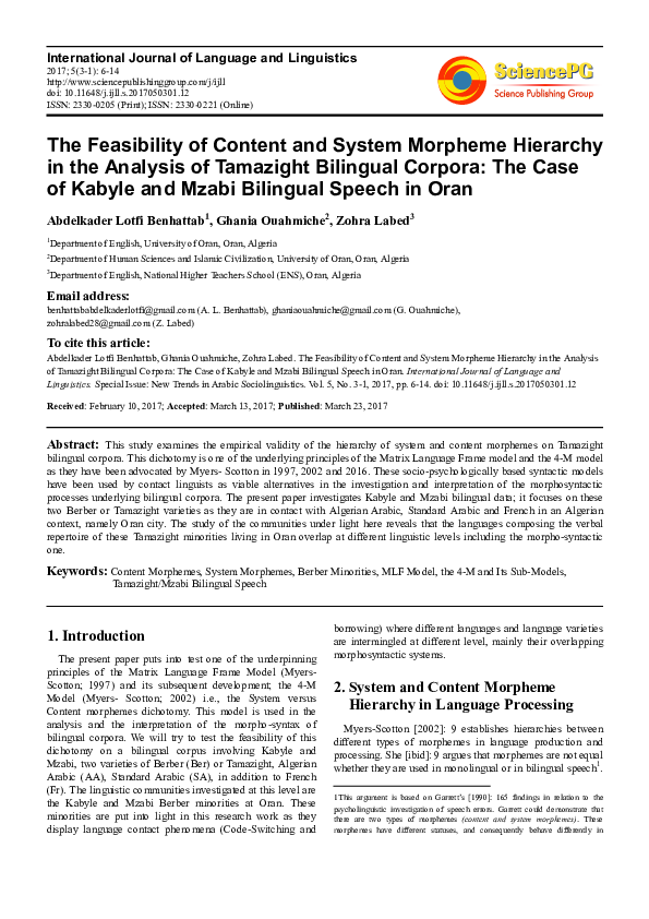 (PDF) Clausal-Internal Switching in Urdu-English: An Evaluation of the Matrix Language Frame ...