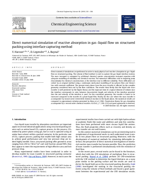 Pdf Direct Numerical Simulation Of Reactive Absorption In Gasliquid Flow On Structured