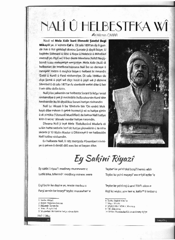 (PDF) Nali and one of his poem (Nalî û helbesteka wî)