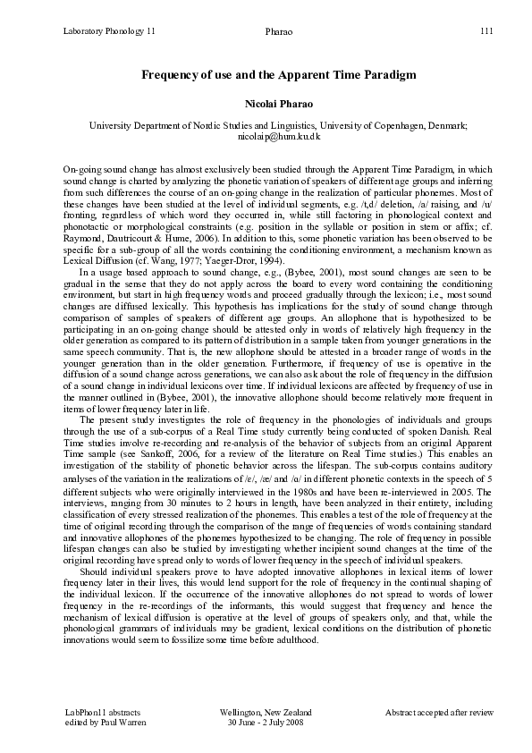 (PDF) Frequency of Use and the Apparent Time Paradigm