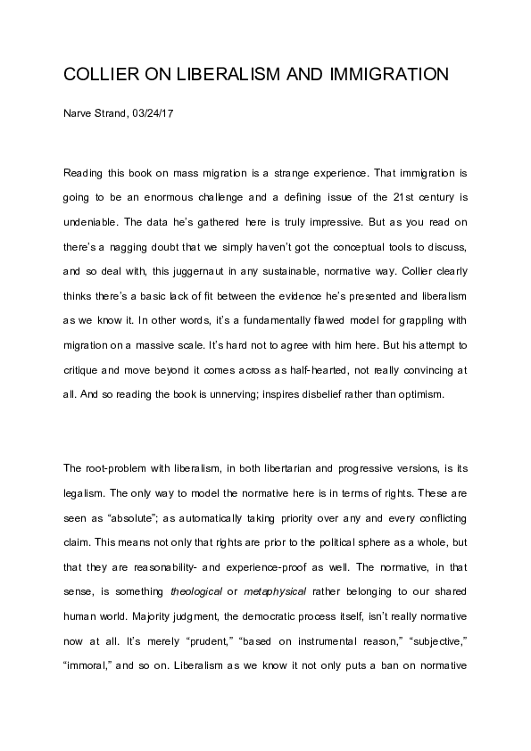 (PDF) Collier on Liberalism and Mass Migration