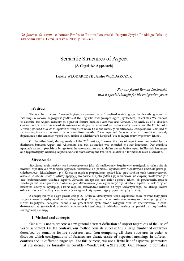 (PDF) Semantic Structures of Aspect (A Cognitive Approach)
