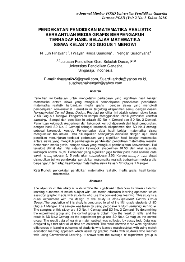 (PDF) PENDEKATAN PENDIDIKAN MATEMATIKA REALISTIK BERBANTUAN MEDIA GRAFIS BERPENGARUH TERHADAP ...