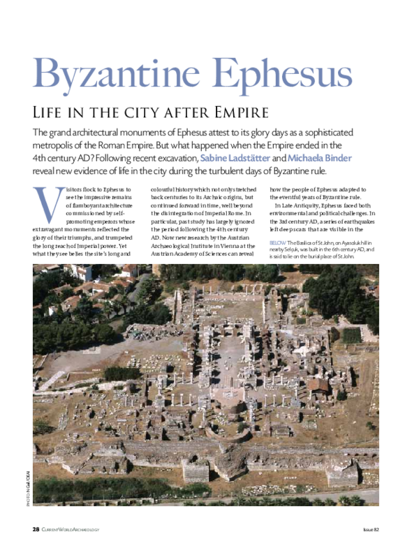 (PDF) Byzantine Ephesus: Life in the city after Empire, Current World Archaeology 82 (2017)