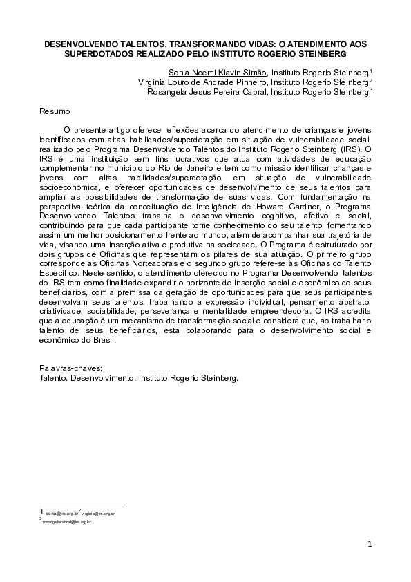 (DOC) DESENVOLVENDO TALENTOS, TRANSFORMANDO VIDAS: O ATENDIMENTO AOS SUPERDOTADOS REALIZADO PELO ...