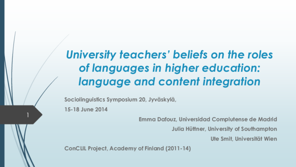 (PDF) University teachers’ beliefs on the roles of languages in higher ...
