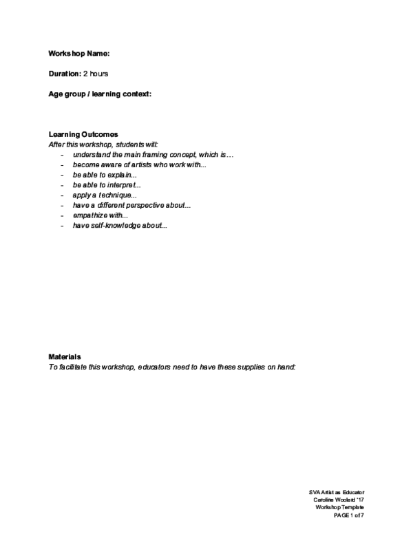 (PDF) Template for a 2 Hour Workshop