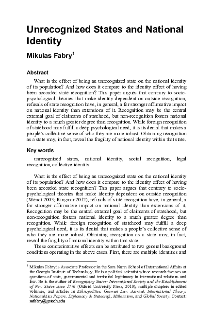 (PDF) Unrecognized States and National Identity