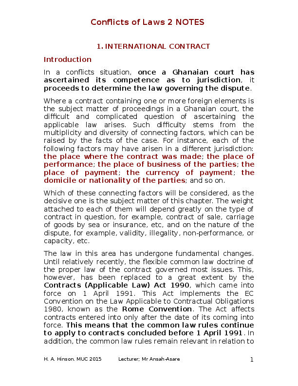 (DOC) Conflict of Laws II