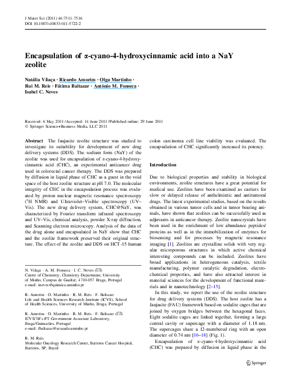 (PDF) Encapsulation of alpha-cyano-4-hydroxycinnamic acid into a NaY ...
