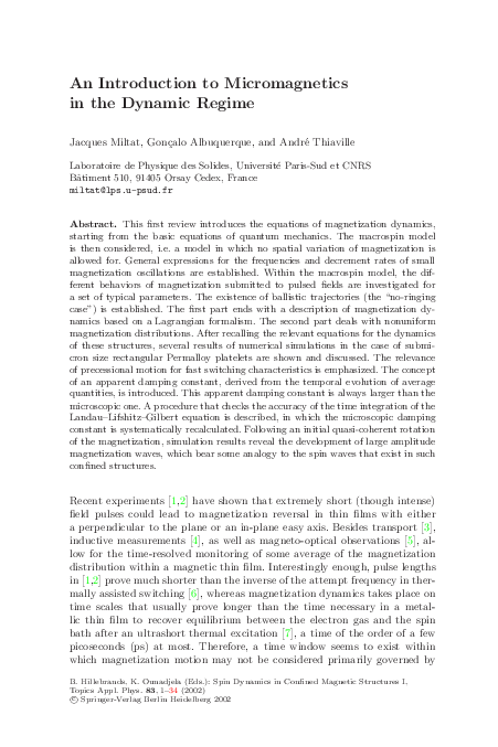 (PDF) An Introduction to Micromagnetics in the Dynamic Regime