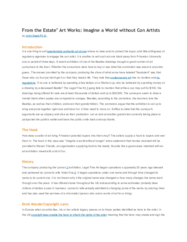 (DOC) From the Estate" Art Works: Imagine a World without Con Artists ...